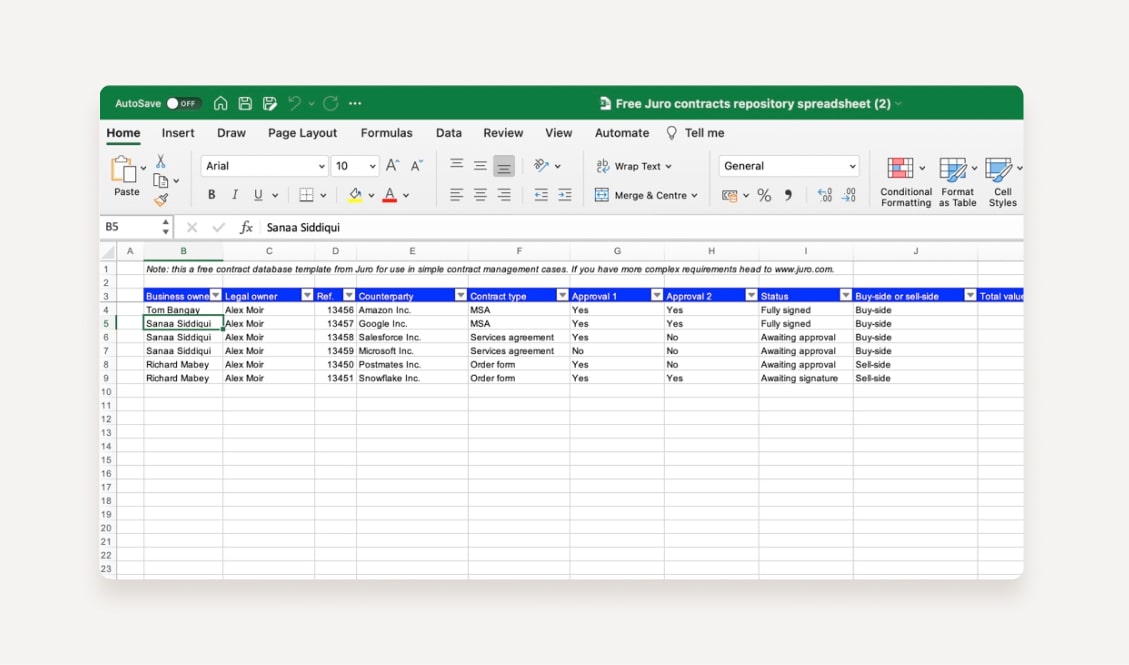 Vendor Management Excel Template